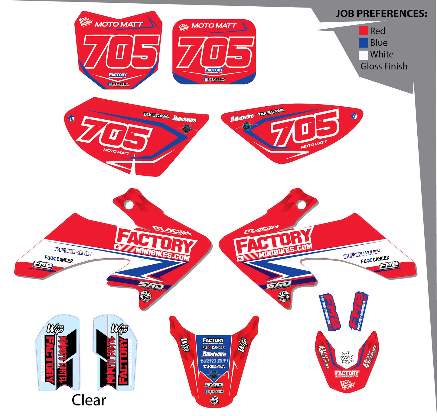 CRF50 Factory Minibikes Custom Graphics Kit w/ Name & Numbers
