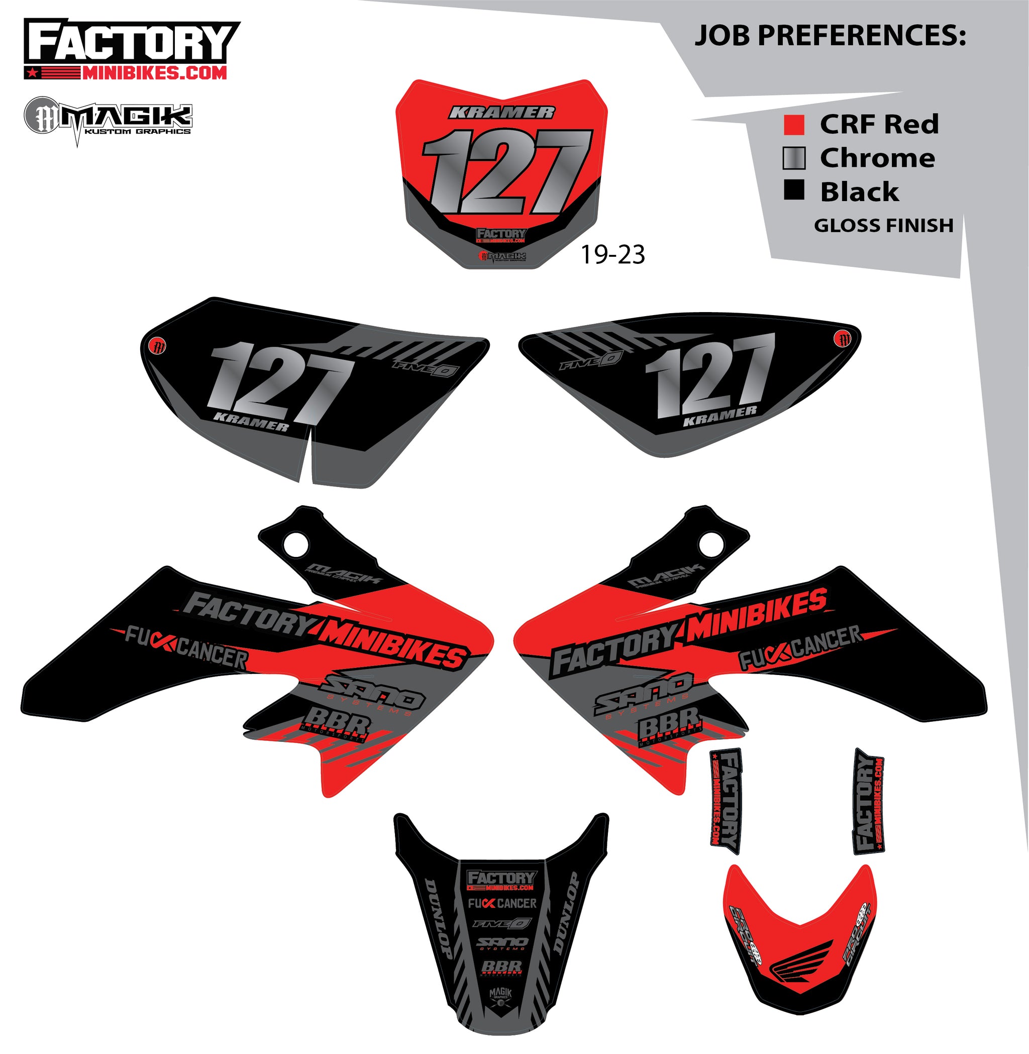 CRF50 Factory Minibikes Custom Graphics Kit w/ Name & Numbers