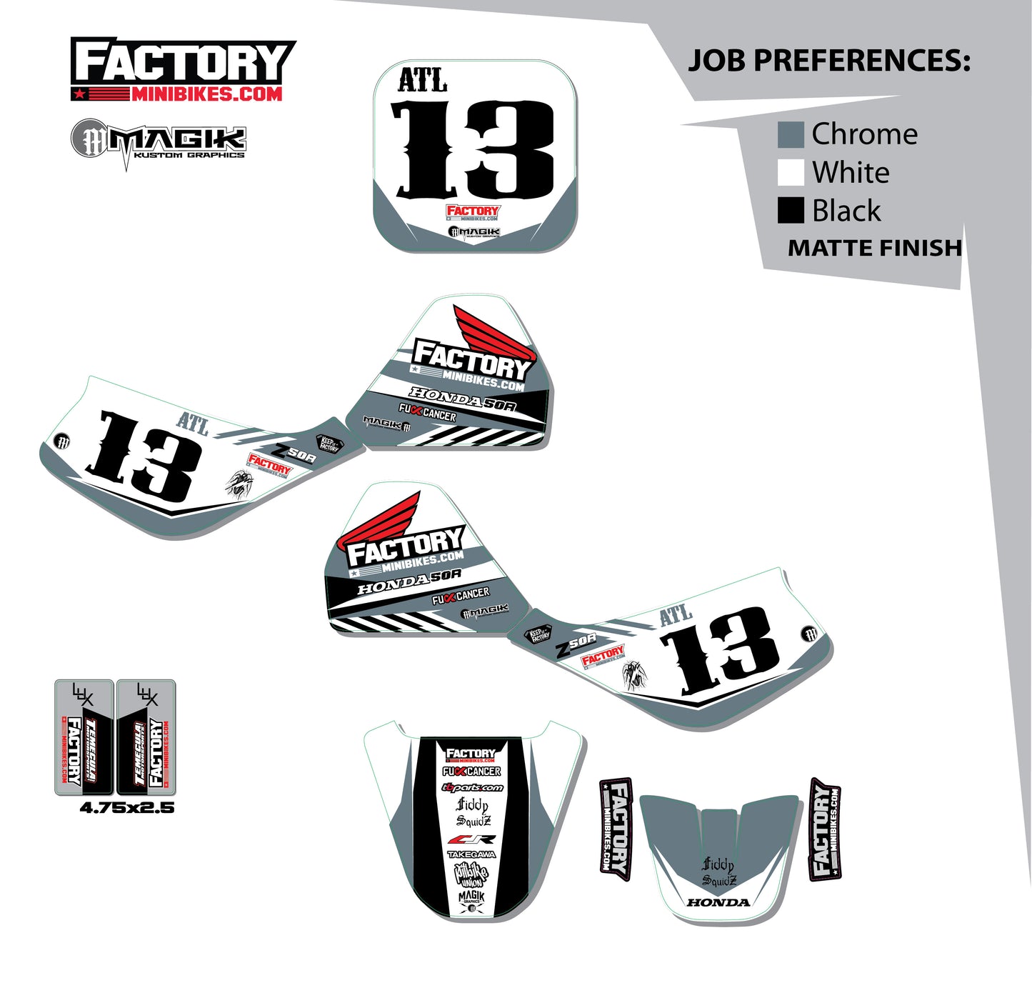 Z50 Factory Minibikes Custom Graphics Kit w/ Name & Numbers