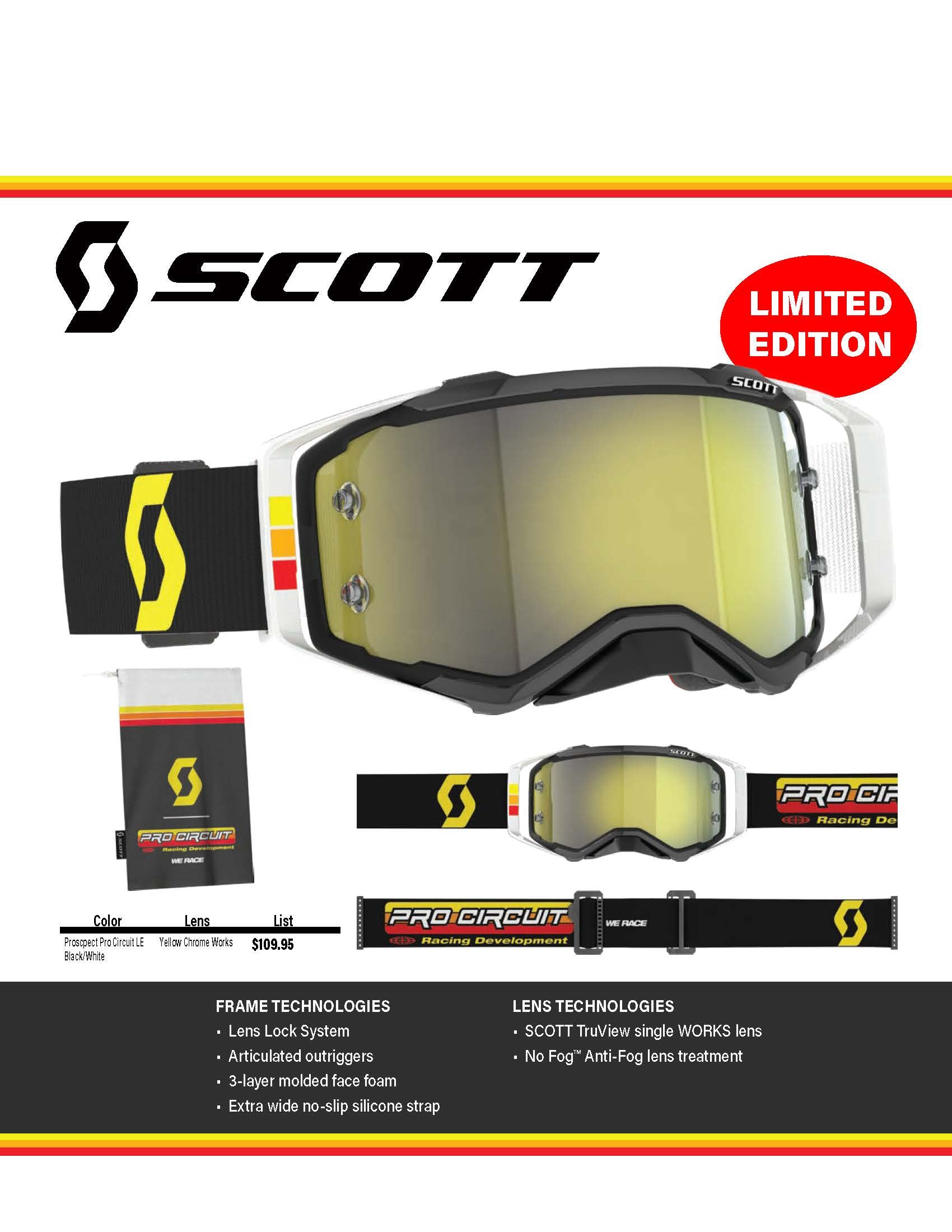 Scott Prospect Pro Circuit Goggle - Chrome Works Lens & Bonus Clear Le ...