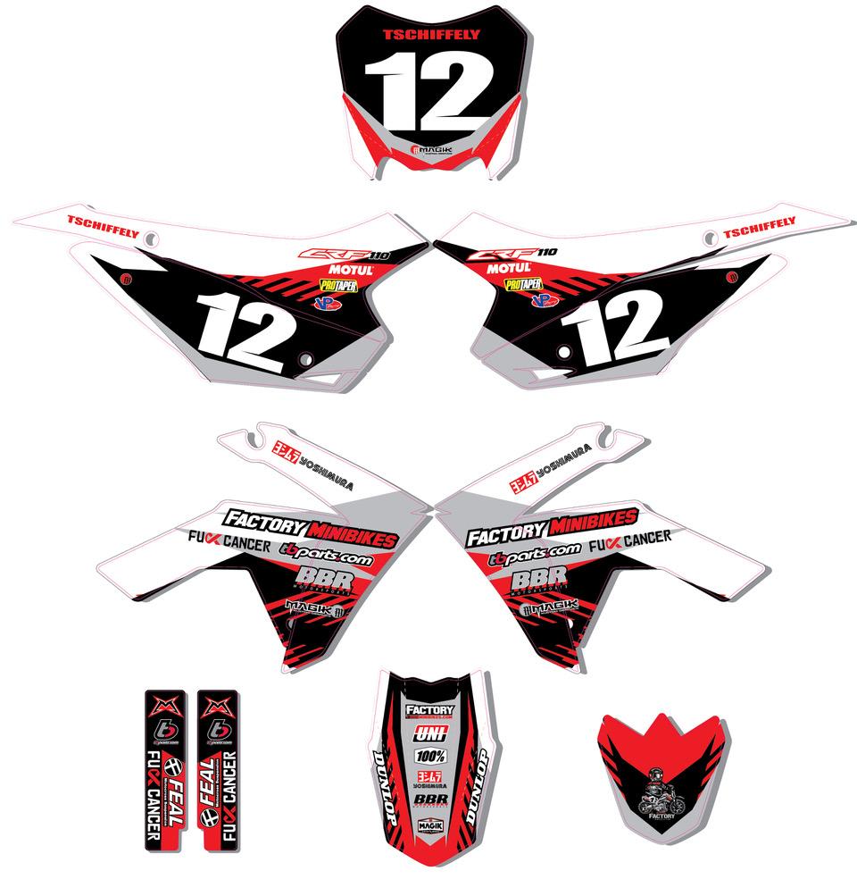 CRF110 Factory Minibikes Custom Graphics Kit w/ Name & Numbers ...