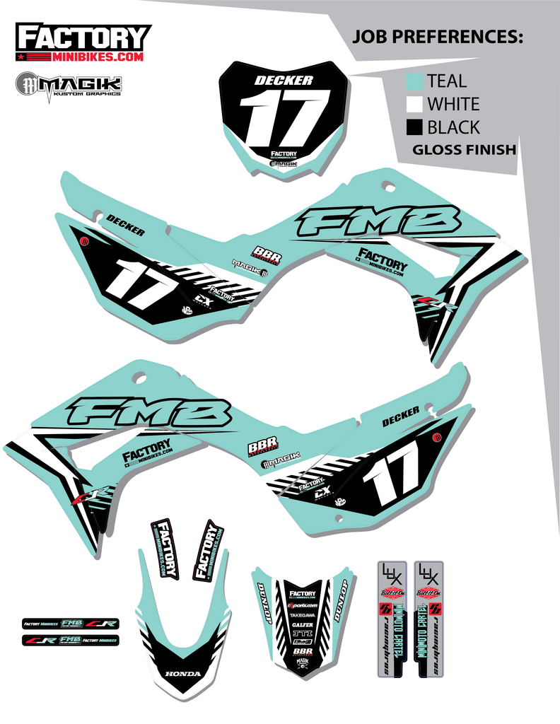 CRF110 Factory Minibikes Custom Graphics Kit w/ Name & Numbers ...