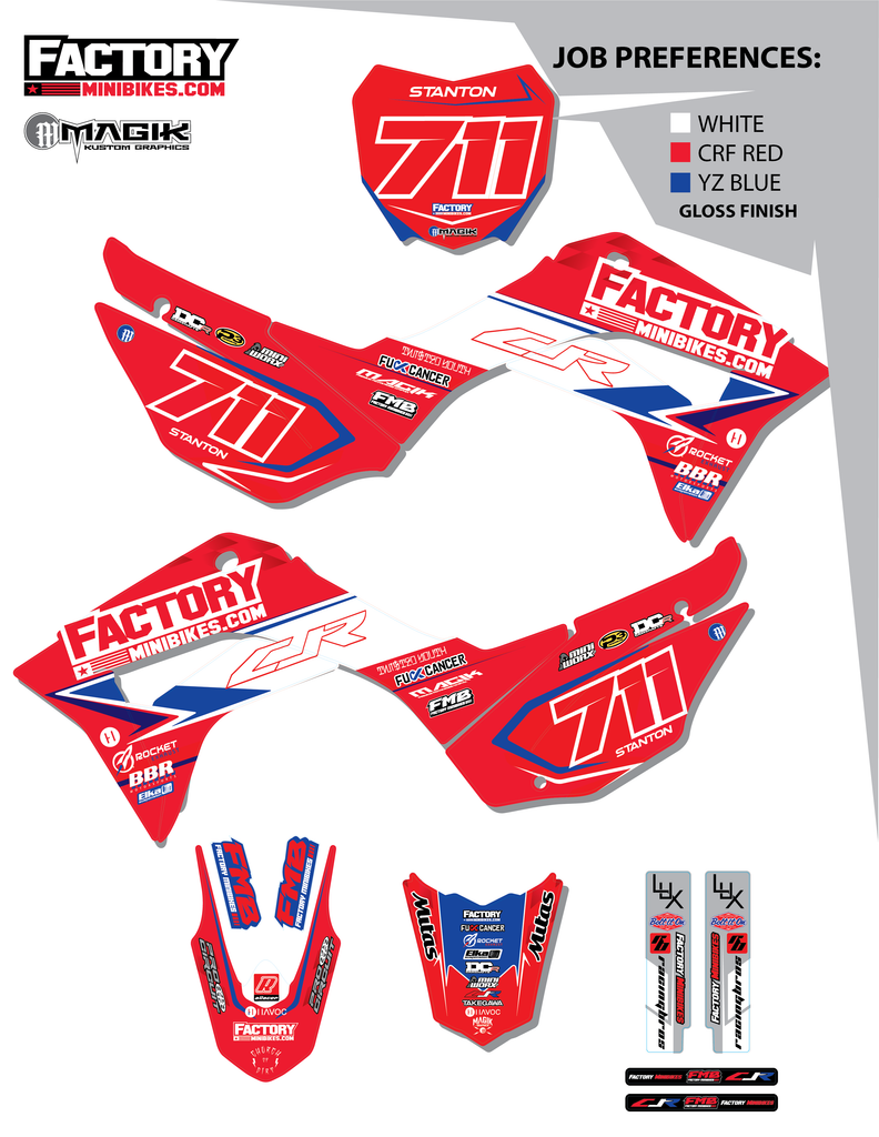 CRF110 Factory Minibikes Custom Graphics Kit w/ Name & Numbers ...