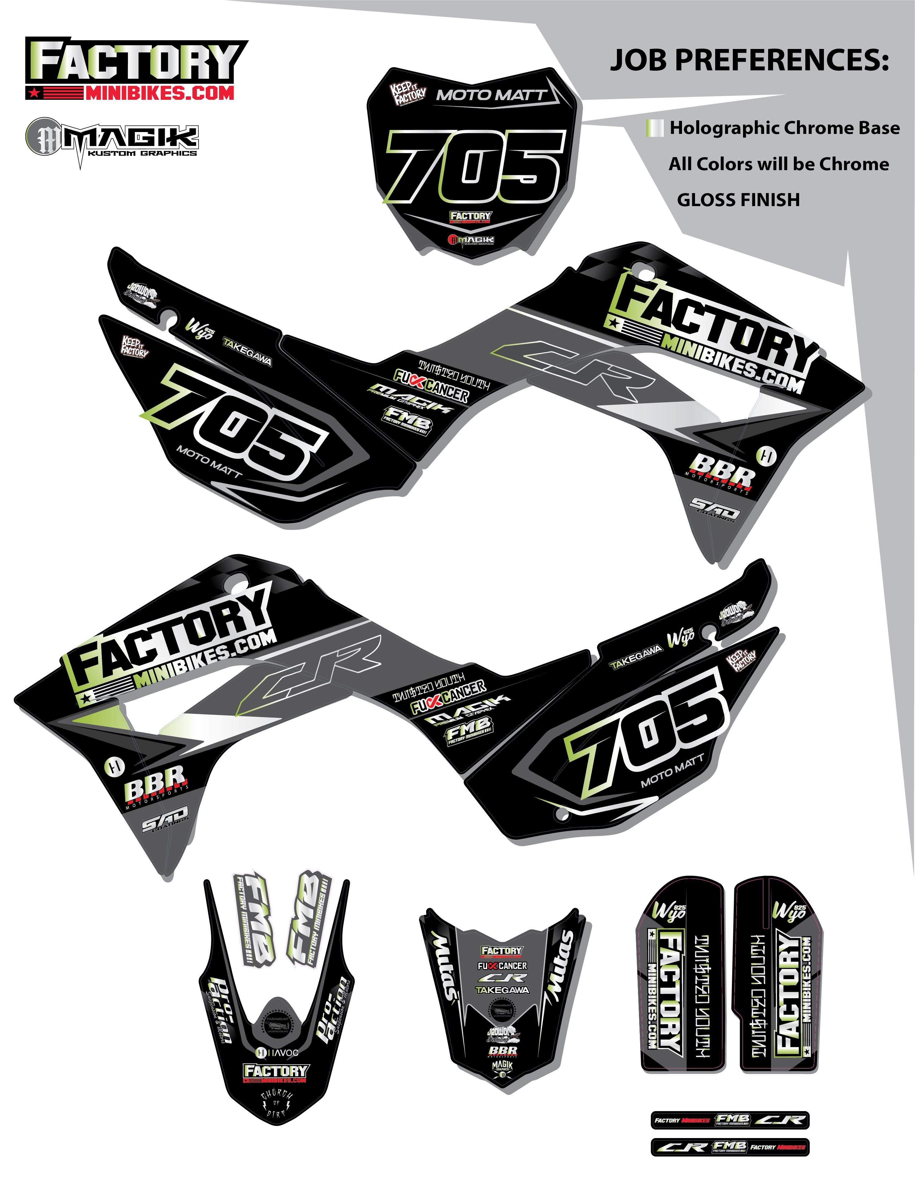 CRF110 Factory Minibikes Custom Graphics Kit w/ Name & Numbers