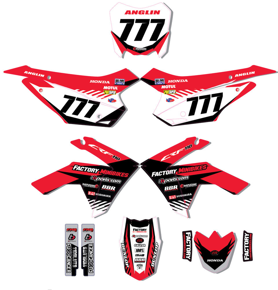 CRF110 Factory Minibikes Custom Graphics Kit w/ Name & Numbers ...