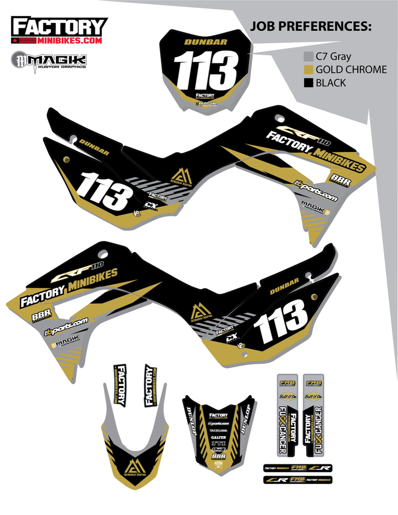 CRF110 Factory Minibikes Custom Graphics Kit w/ Name & Numbers ...