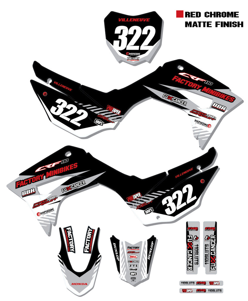 CRF110 Factory Minibikes Custom Graphics Kit w/ Name & Numbers ...