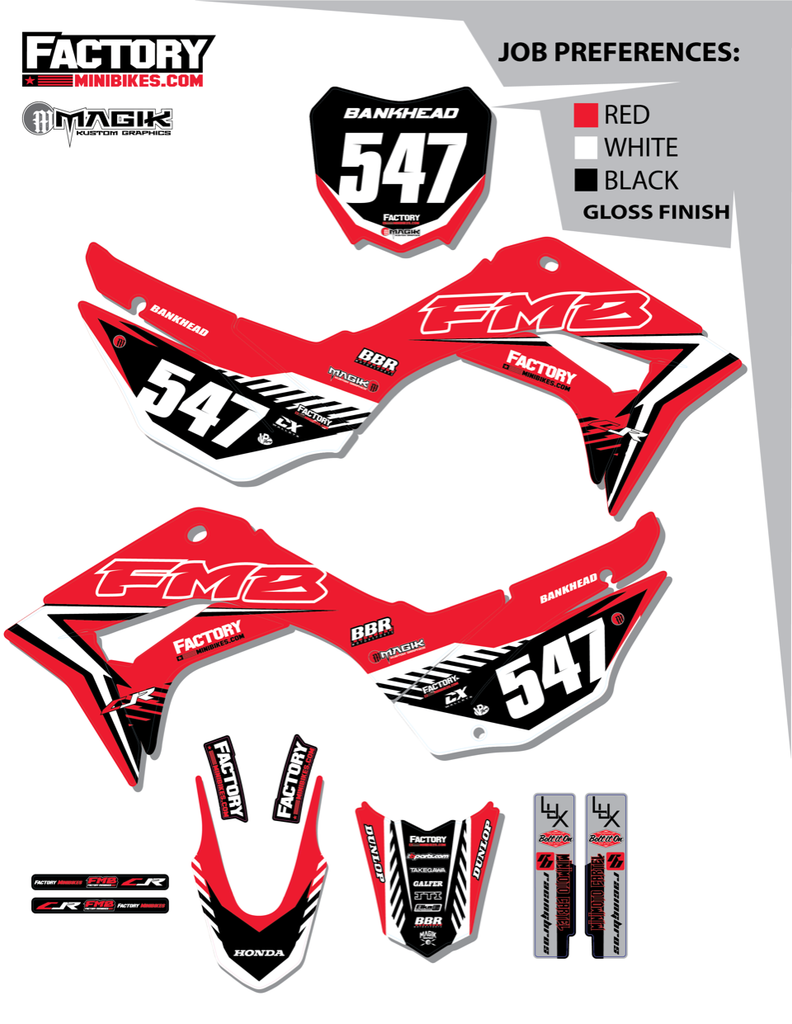 CRF110 Factory Minibikes Custom Graphics Kit w/ Name & Numbers ...