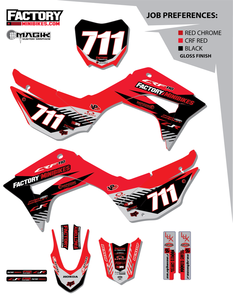 CRF110 Factory Minibikes Custom Graphics Kit w/ Name & Numbers ...