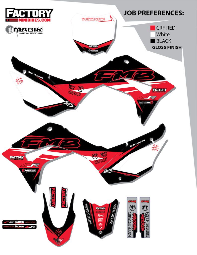CRF110 Factory Minibikes Custom Graphics Kit w/ Name & Numbers ...