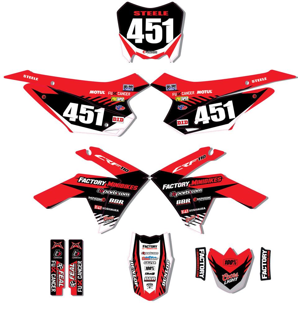 CRF110 Factory Minibikes Custom Graphics Kit w/ Name & Numbers