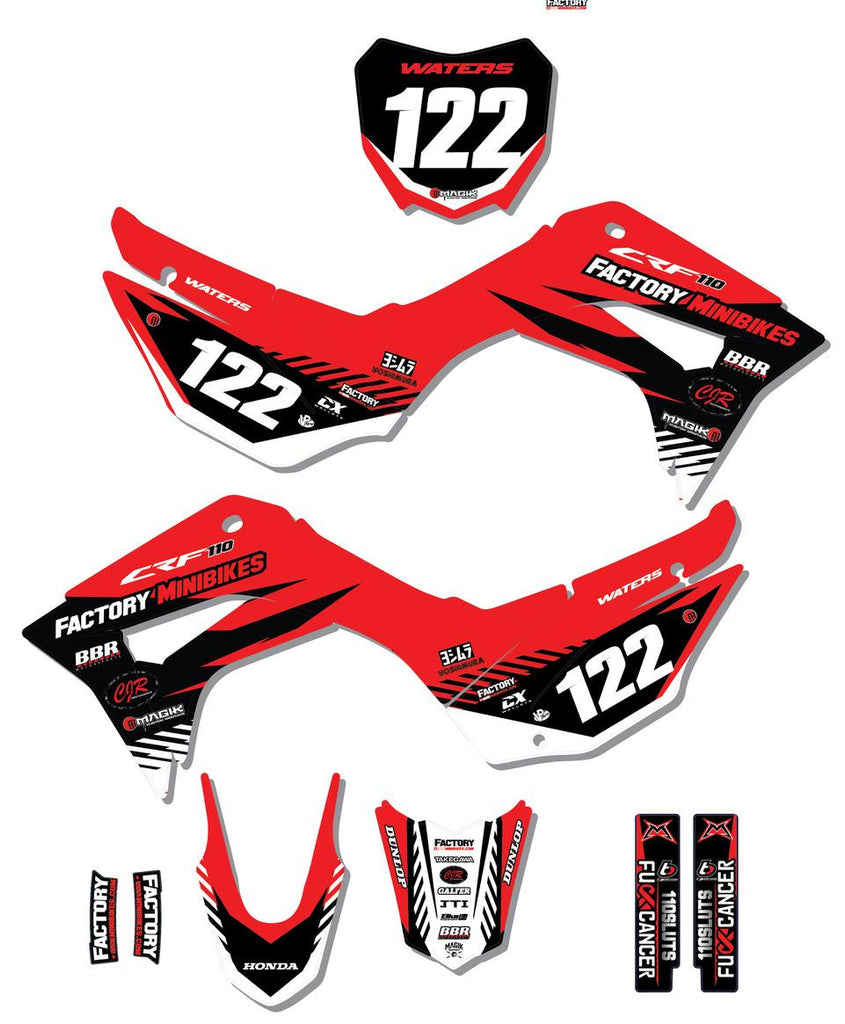 CRF110 Factory Minibikes Custom Graphics Kit w/ Name & Numbers ...