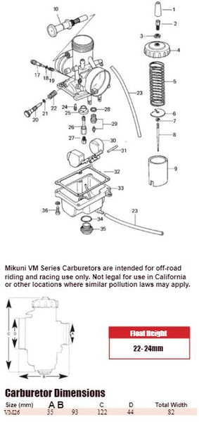 Mikuni VM26 Series 606 Genuine Carb | Factory Minibikes